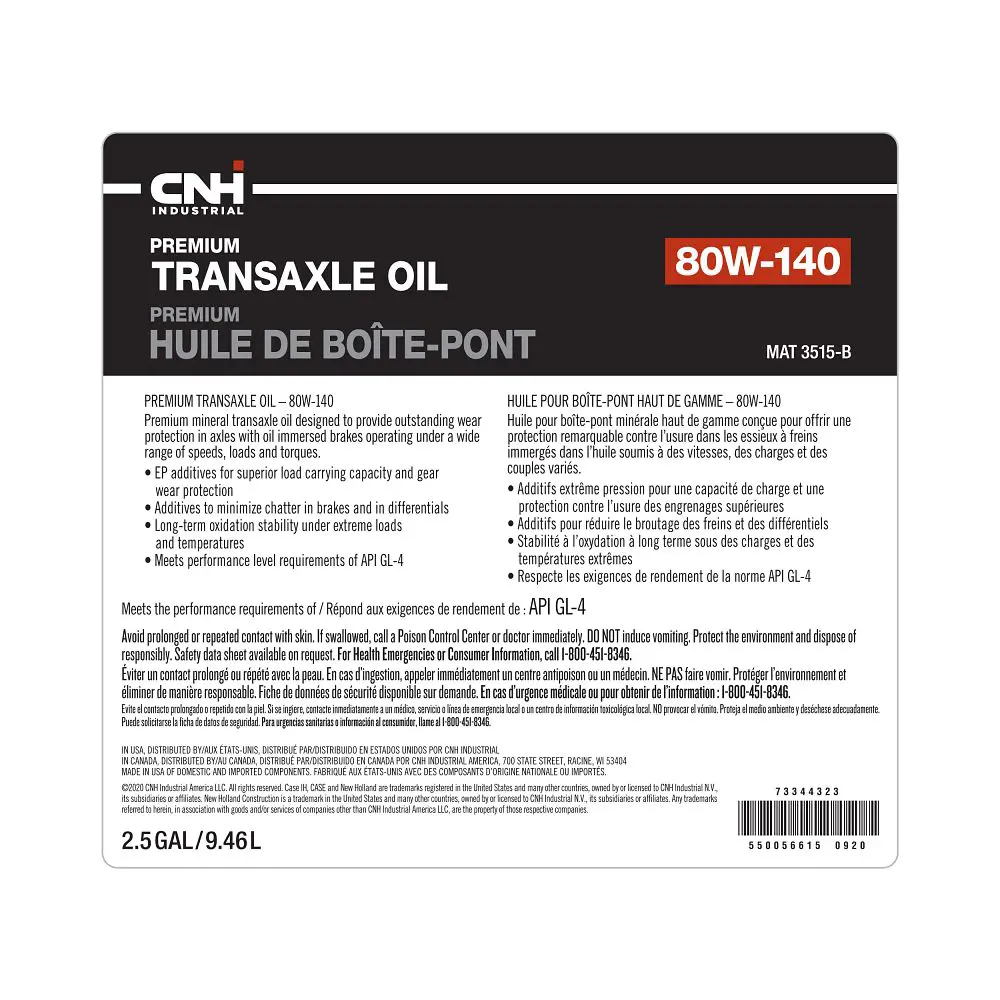 New Holland #73344323 Premium Transaxle Oil SAE 80W-140