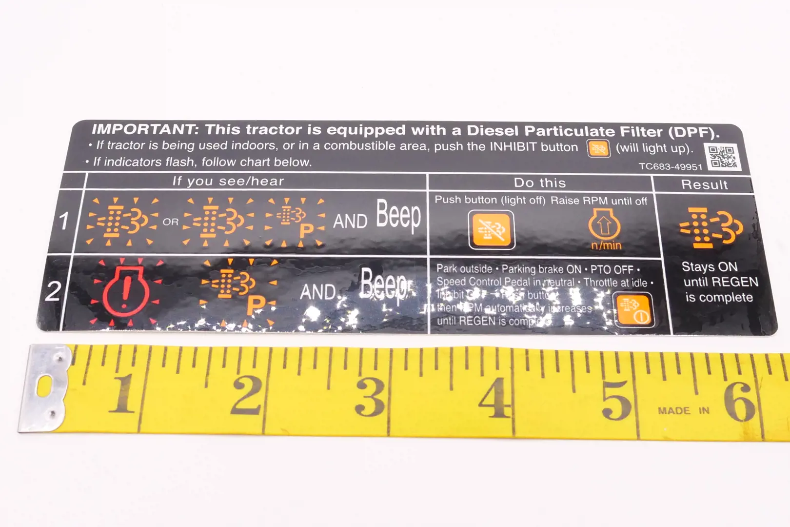 Kubota #TC683-49950 LABEL, DPF,IMPOR