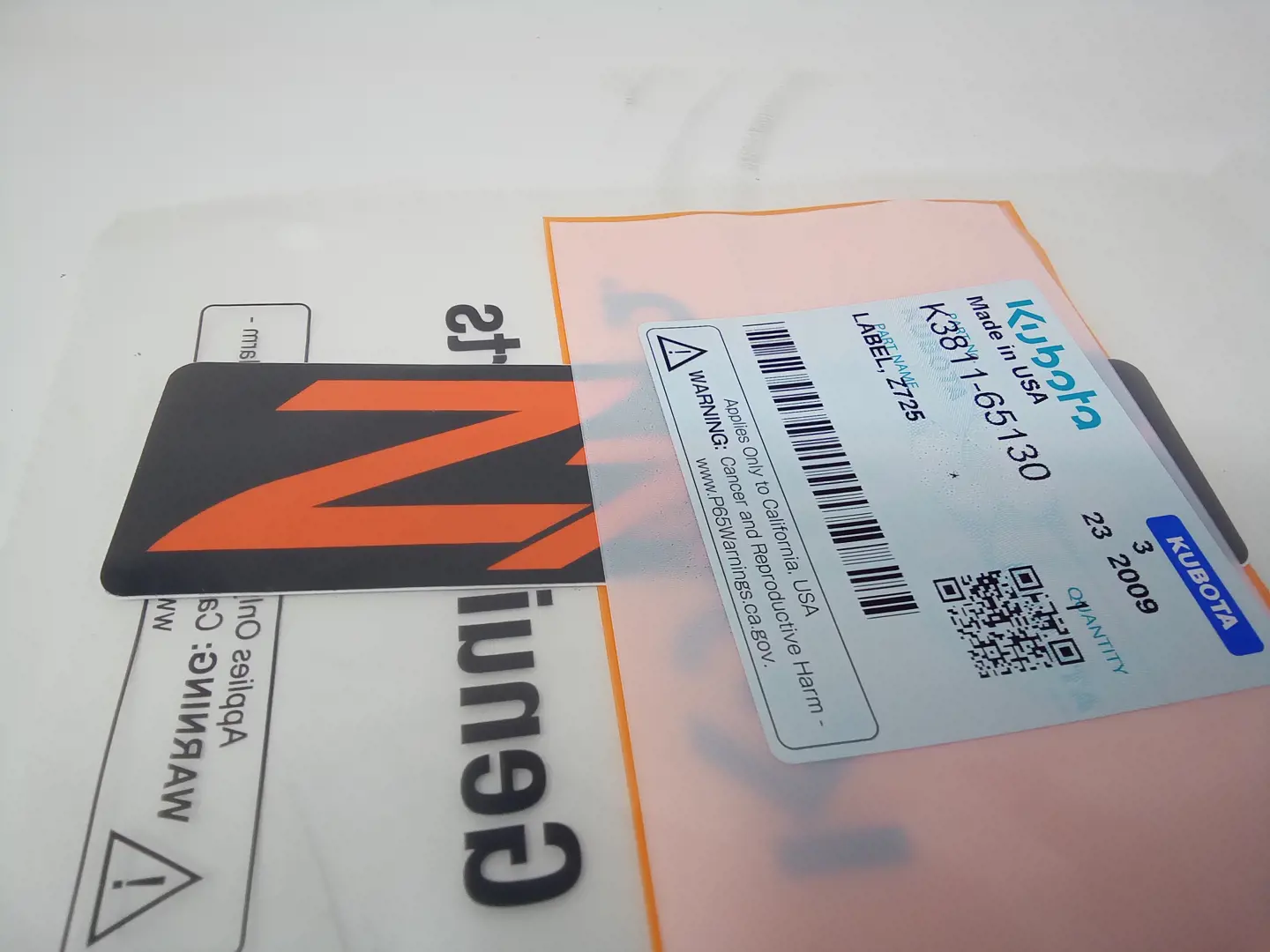 Kubota #K3811-65130 LABEL, Z724