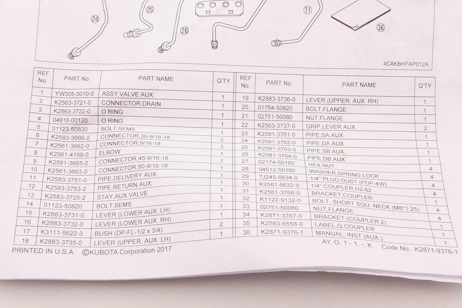 Kubota #BX2419A Dual Rear Remote Valve Kit - BX80 Series